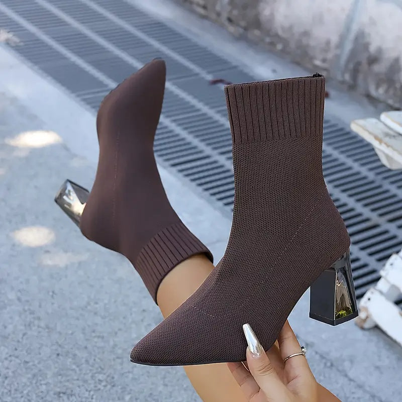 Celestine Pointed-Toe Knit Heel Boots – Lennox And Gray